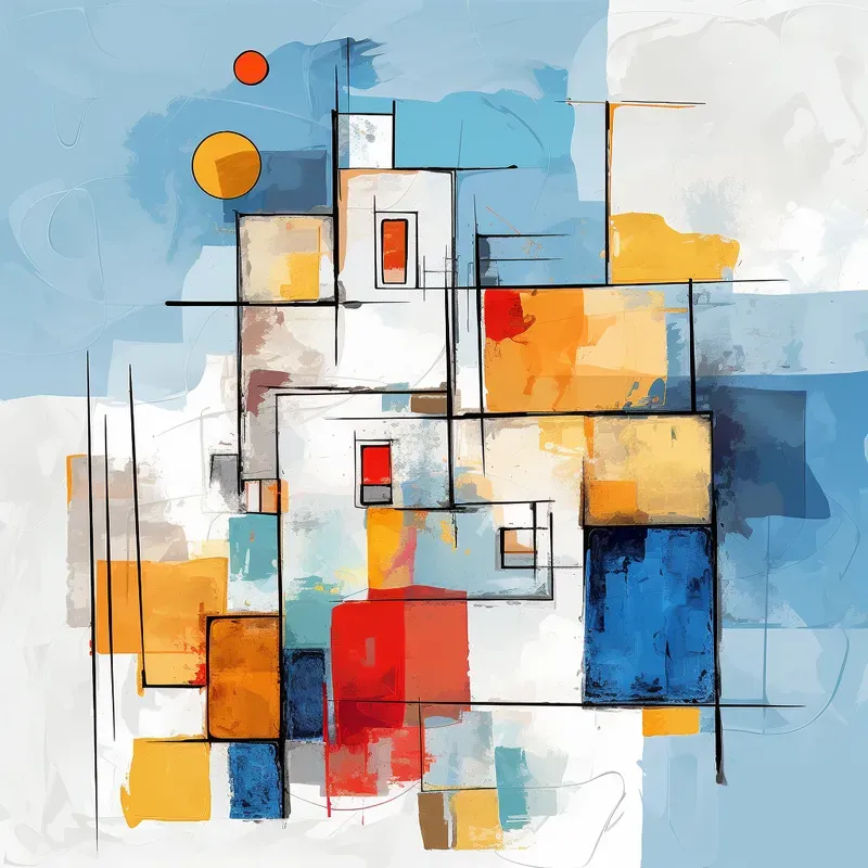 Miro And Mondrian Environment Fusion Art Midjourney Prompt | PromptBase