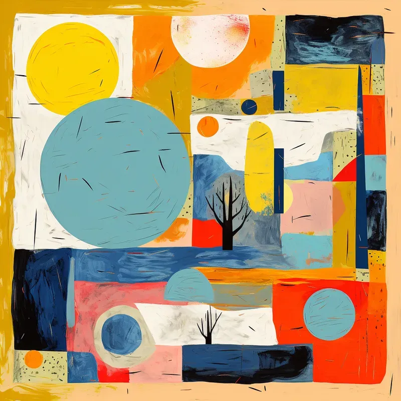 Miro And Mondrian Environment Fusion Art Midjourney Prompt | PromptBase