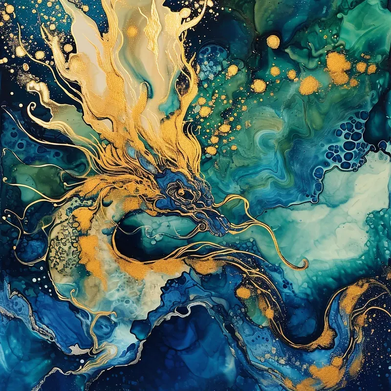 Golden Alcool Ink Dreams Art Midjourney Prompt | PromptBase