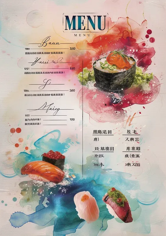 Watercolor Food Menus With Titles Midjourney Prompt | PromptBase