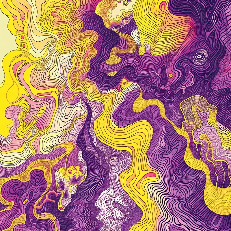 Bright Yellow And Deep Purple Illusions Midjourney Prompt | PromptBase