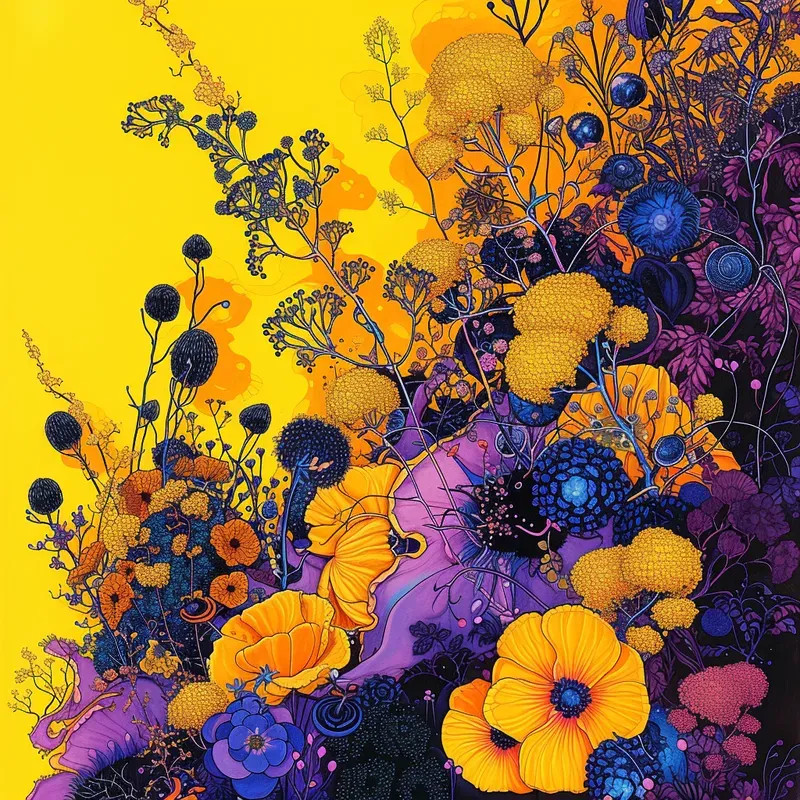 Bright Yellow And Deep Purple Illusions Midjourney Prompt | PromptBase