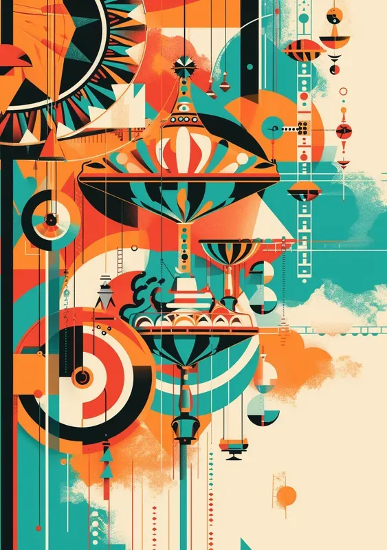 Orange Teal Carnival Kandinsky Posters Midjourney Prompt | PromptBase