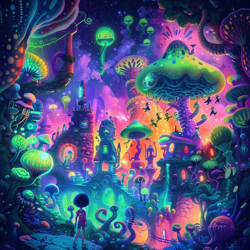 Beauty Whimsical Psychedelic Adventures Midjourney Prompt | PromptBase