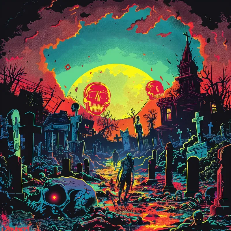 Retro Horror Revived Comic Zombies Midjourney Prompt | PromptBase