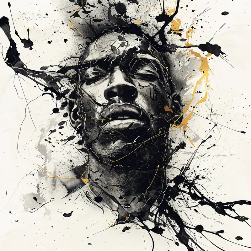 Realistic Sketch Ink Splash Art Midjourney Prompt | PromptBase