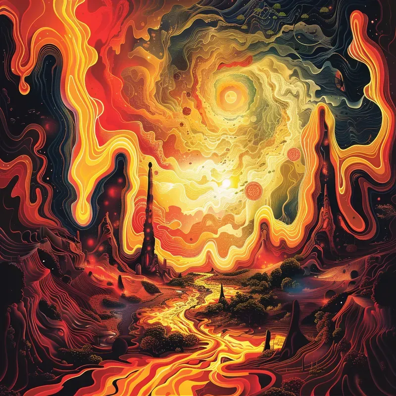 Dali Psychedelic Inferno Art Midjourney Prompt | PromptBase