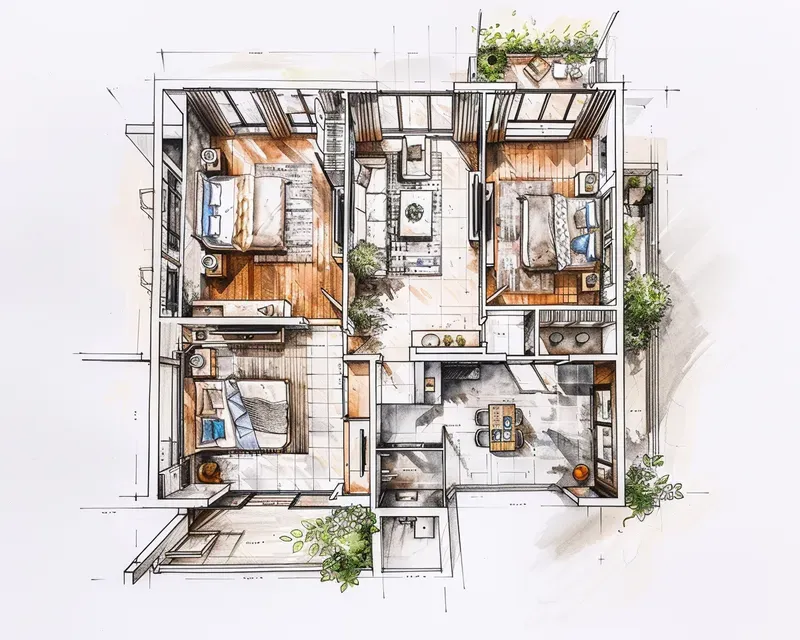 2D Conceptual Sketches Interior Design Midjourney Prompt | PromptBase