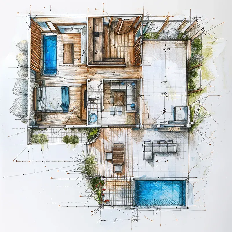 2D Twodimensional Architectural Blueprints Midjourney Prompt | PromptBase