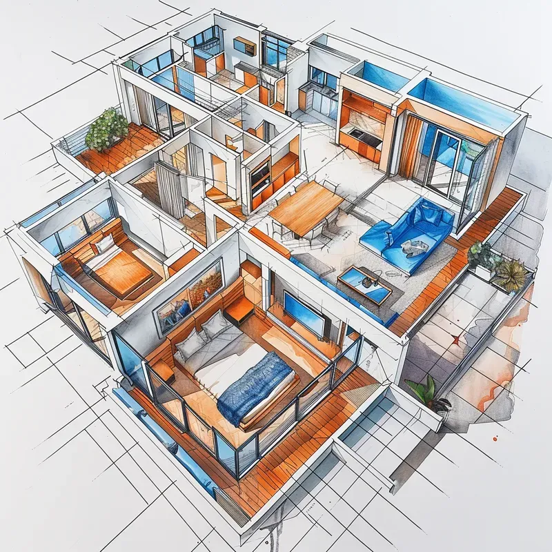 2D Twodimensional Architectural Blueprints Midjourney Prompt | PromptBase