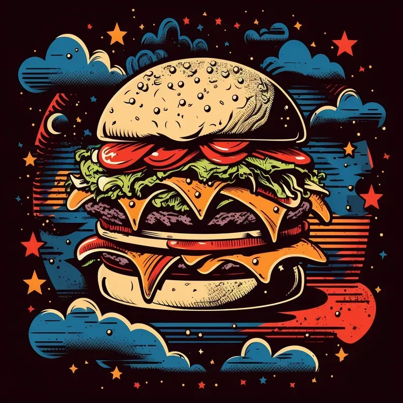 Fast Food Dishes 90s Comic Book Style Midjourney Prompt | PromptBase