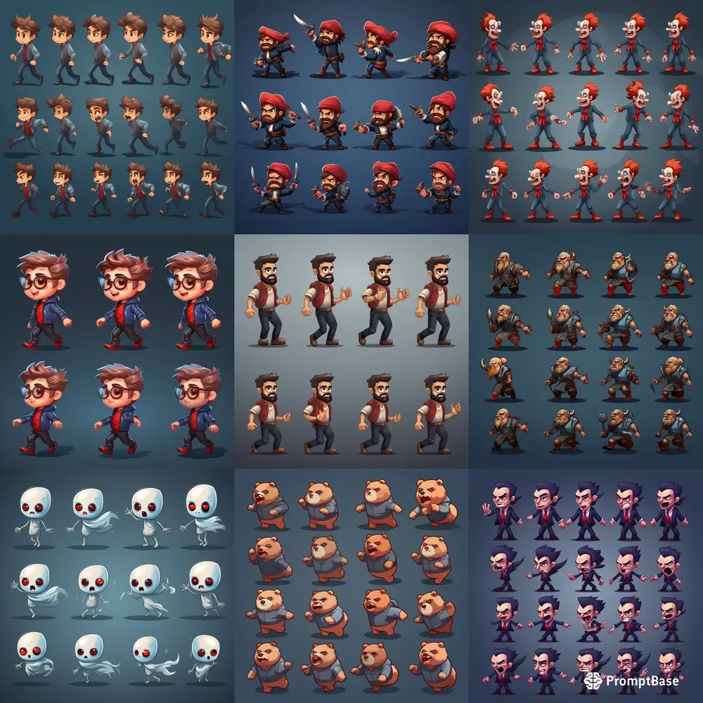 2D Gaming Sprite Sheets For Characters Midjourney Prompt | PromptBase