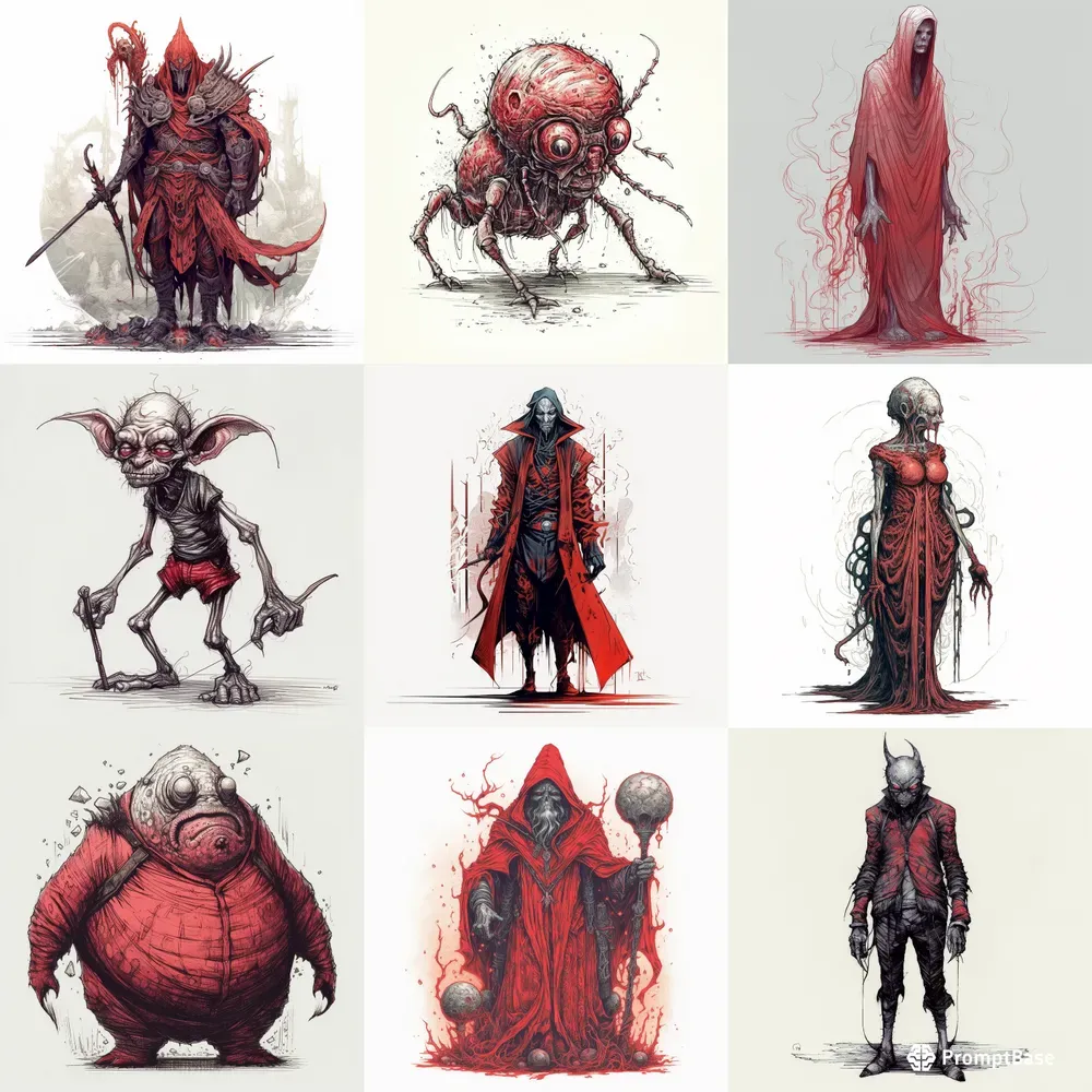 Creepy Ballpoint Character Illustrations Midjourney Prompt | PromptBase