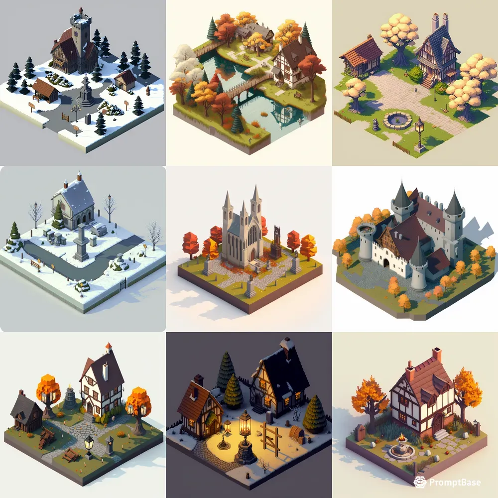 3D Game Buildings Assets Midjourney Prompt | PromptBase