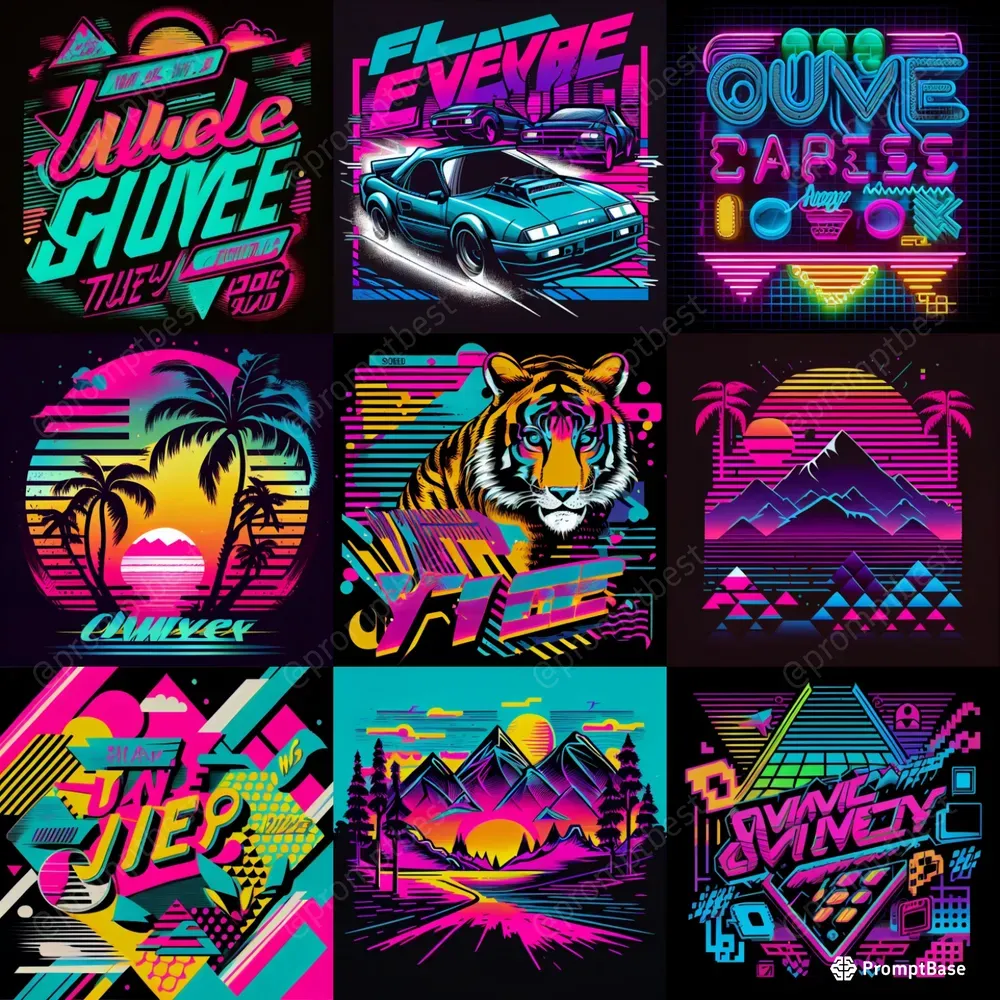 Retro Wave Design Pod Products Midjourney Prompt | PromptBase