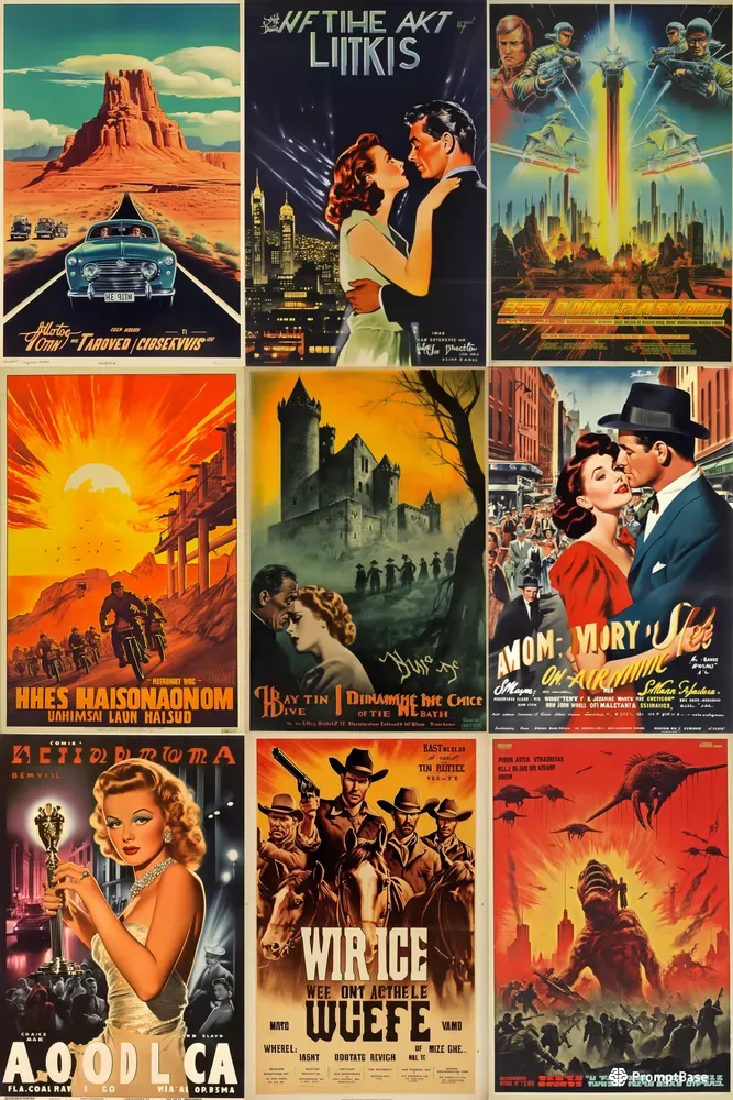 Vintage Movie Posters Midjourney Prompt | PromptBase