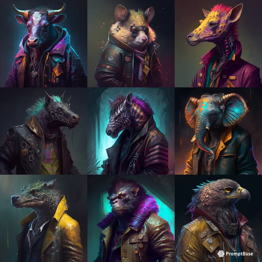 Cyber Fantasy Animals Cyberpunk Art Midjourney Prompt | PromptBase