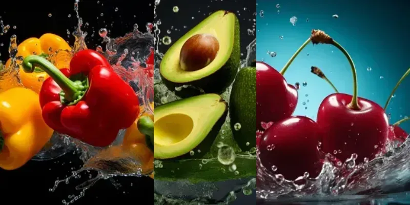 Fresh Splash Fruits And Vegetables Midjourney Prompt | PromptBase