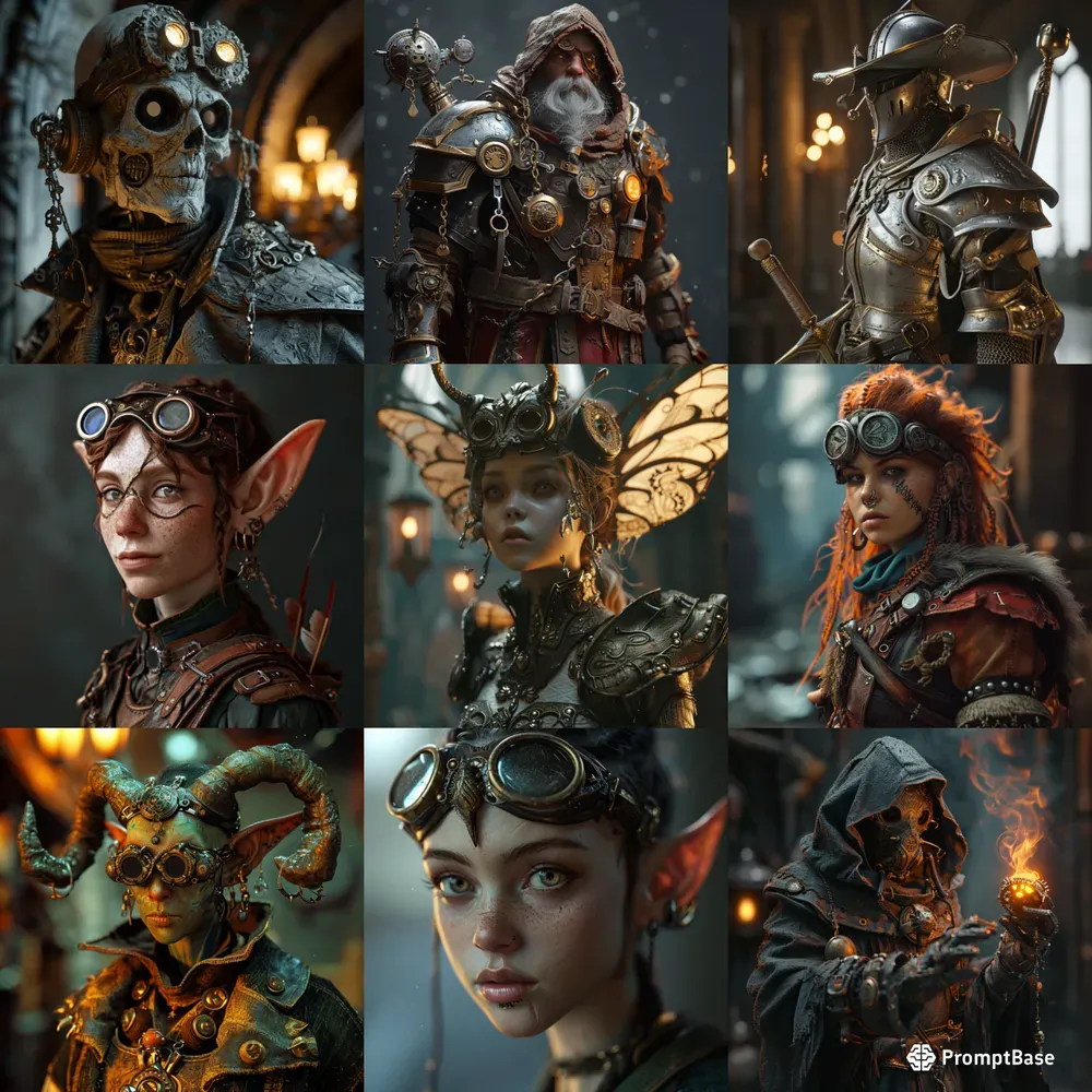 Steampunk DnD Character Variants Midjourney Prompt | PromptBase