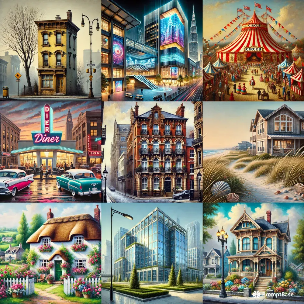 Eclectic Building Portraits DALL·E Prompt | PromptBase