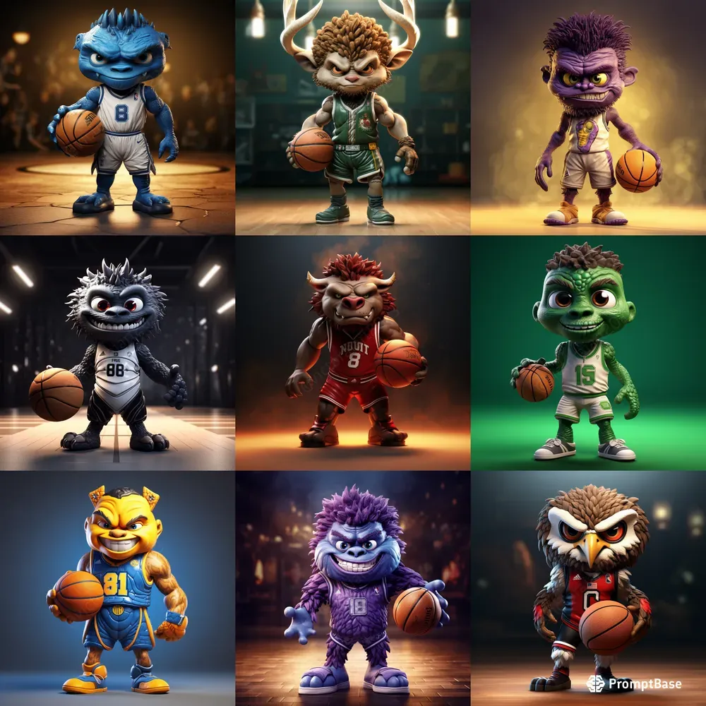 3D Basketball Monster Mascots Midjourney Prompt | PromptBase
