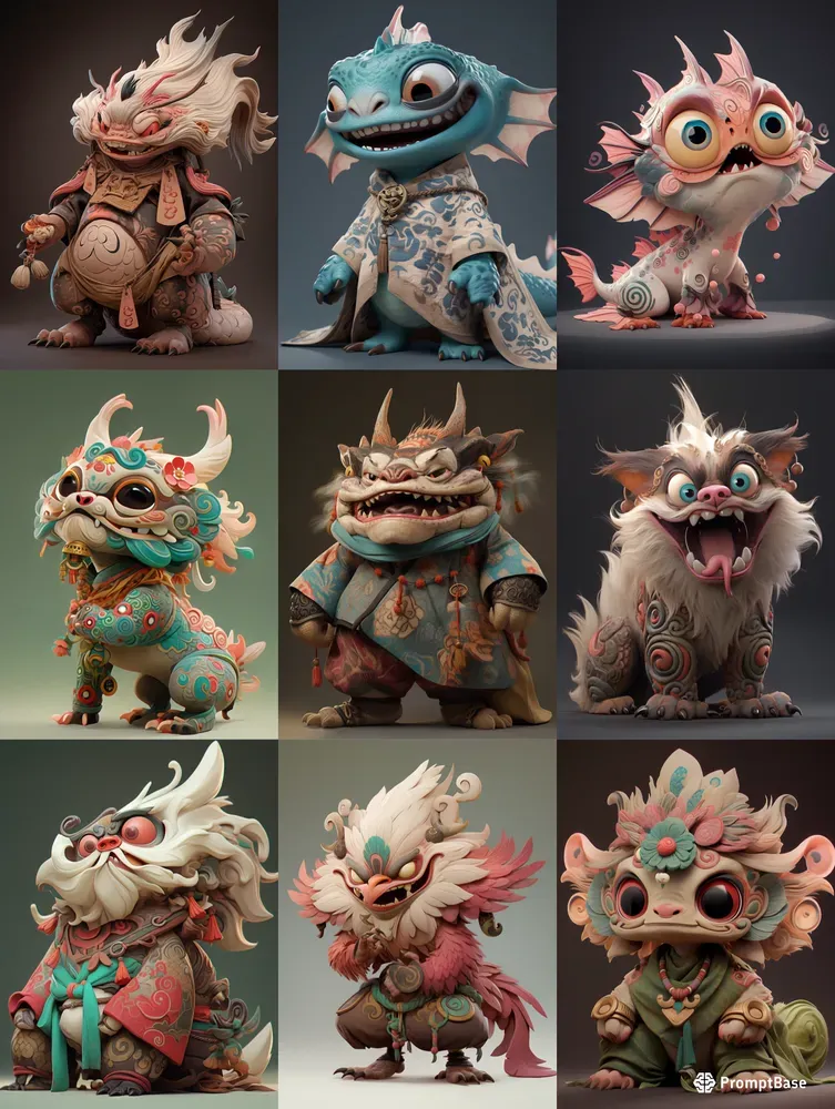 Different Chinese Little Monsters Midjourney Prompt | PromptBase