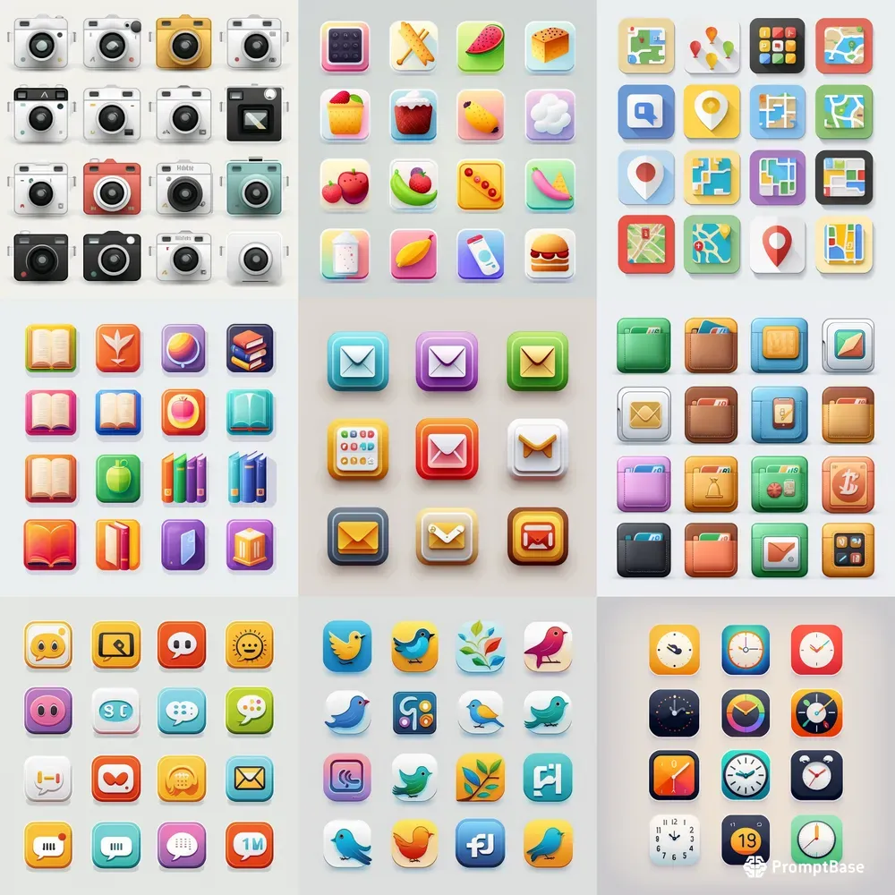 Flat App Icon Sets Midjourney Prompt | PromptBase