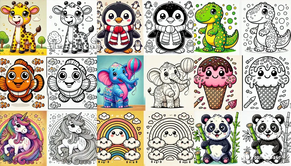 Delightful Side-by-side Coloring Book DALL·E Prompt | PromptBase