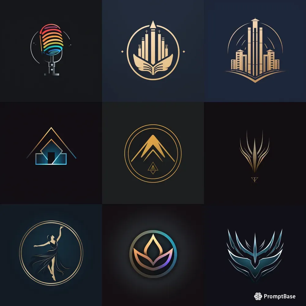 Modern Dark Emblem Logos Midjourney Prompt | PromptBase