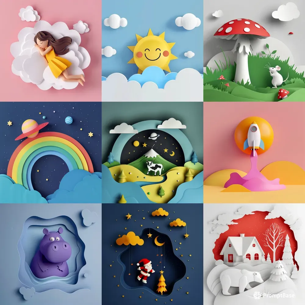 Cute Childrens Paper Compositions Midjourney Prompt | PromptBase
