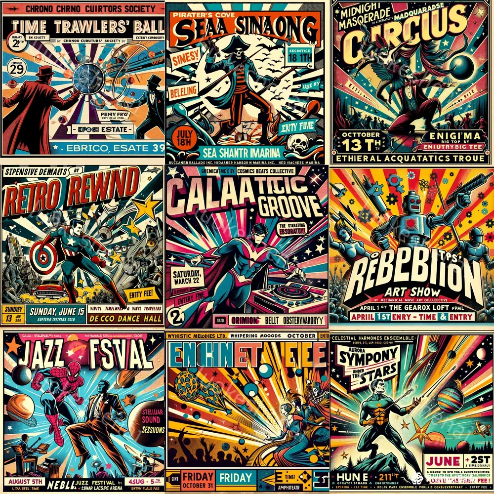 Bold Color Retro Comic Posters DALL·E Prompt | PromptBase