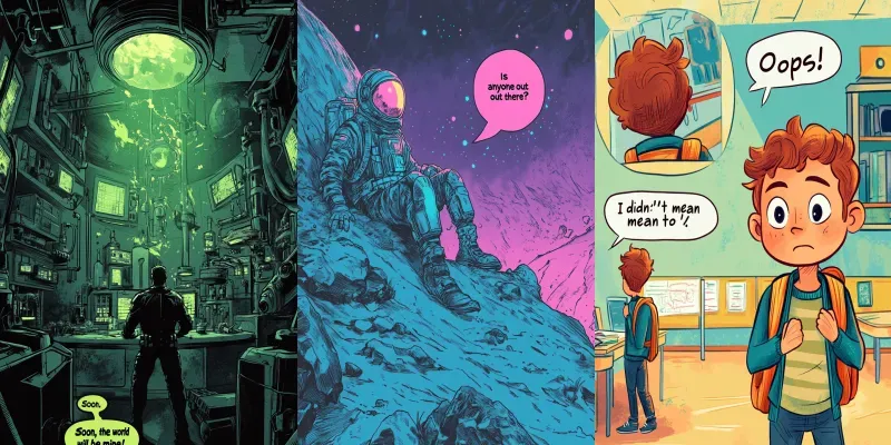 Dynamic Comic Panels Midjourney Prompt | PromptBase