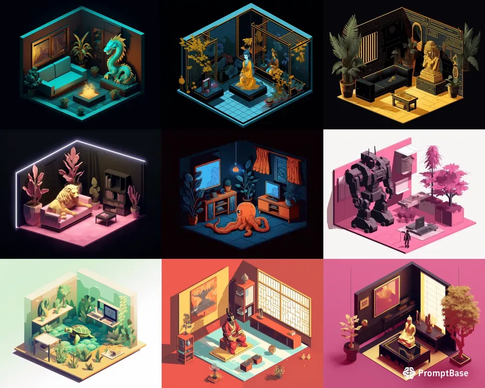 Isometric Living Rooms With A Twist Midjourney Prompt | PromptBase