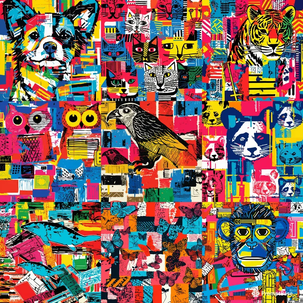 Kids Vibrant Patchwork Animal Backgrounds Midjourney Prompt | PromptBase