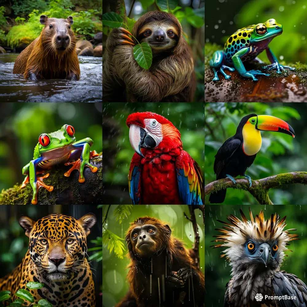 HDr Wild Rain Jungle Animals Photographs Midjourney Prompt | PromptBase