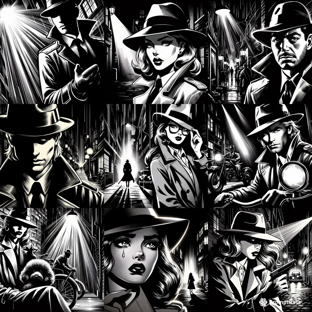 Film Noir Comic Illustrations DALL·E Prompt | PromptBase