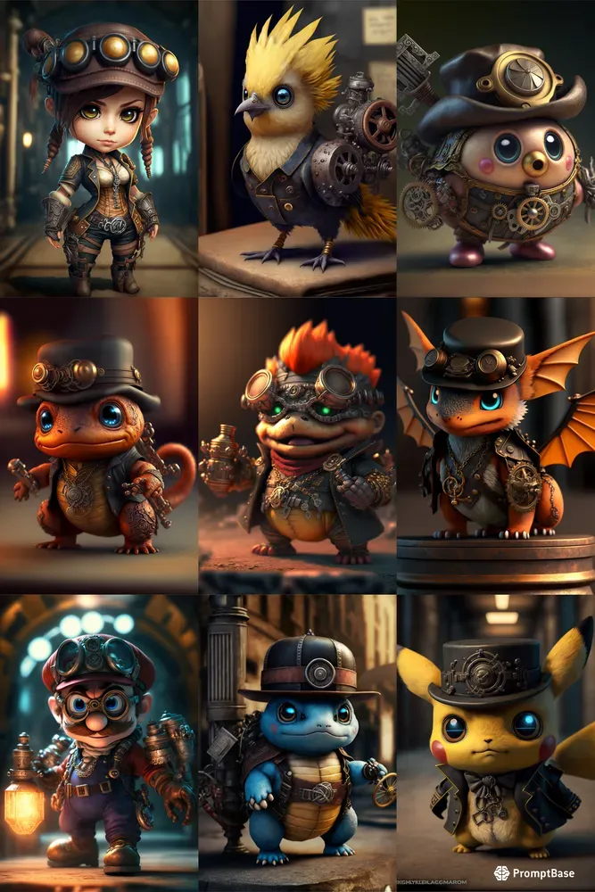 Steampunk Chibi Game Characters Midjourney Prompt | PromptBase