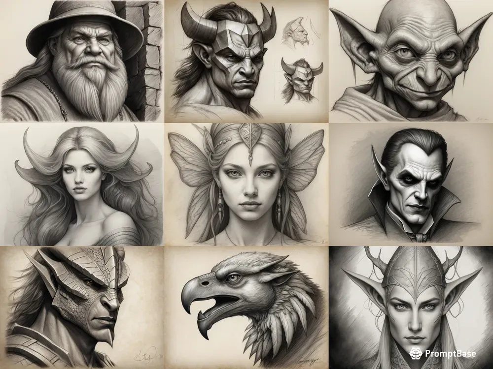 Fantasy Character Pencil Sketches Leonardo Ai Prompt | PromptBase