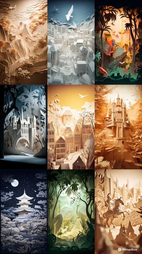 Kirigami Scenes Midjourney Prompt | PromptBase