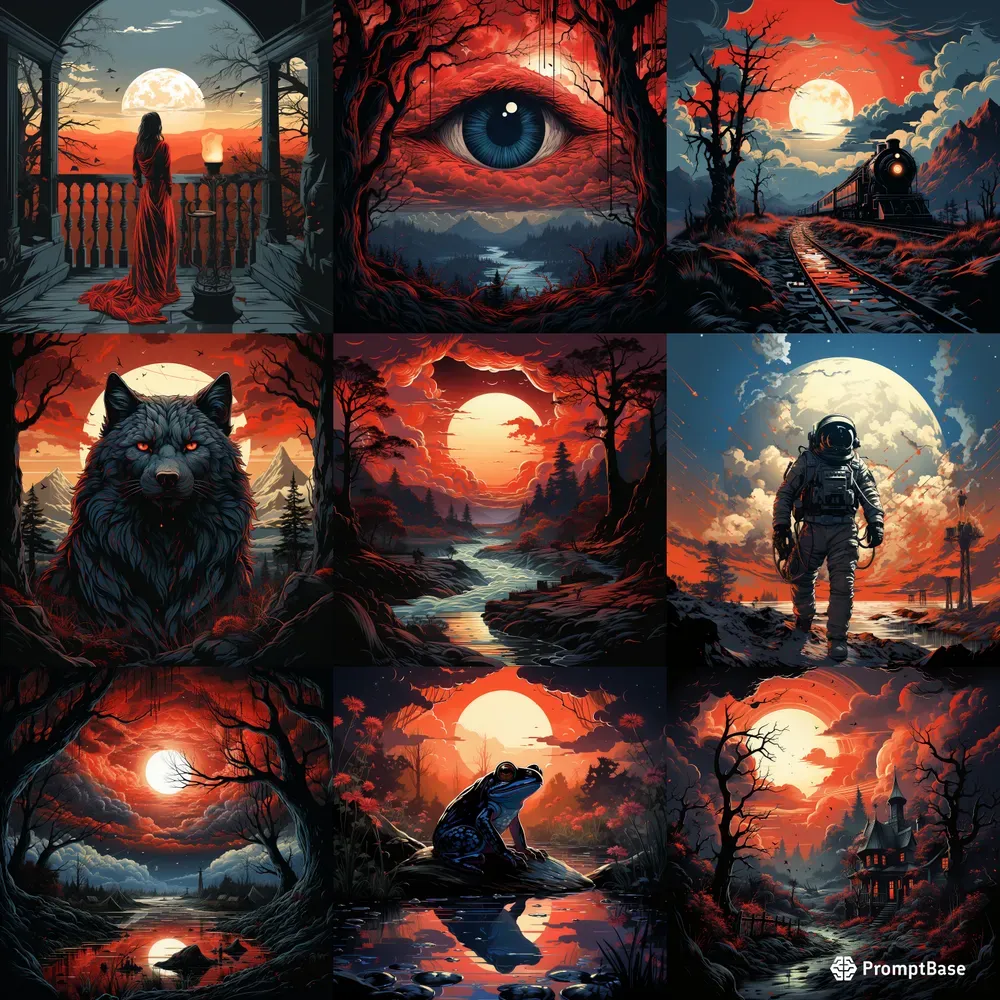 Nightmare Sunset Illustrations Midjourney Prompt | PromptBase