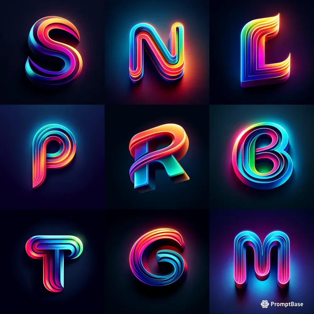 Neon Glow 3D Letter Logos DALL·E Prompt | PromptBase