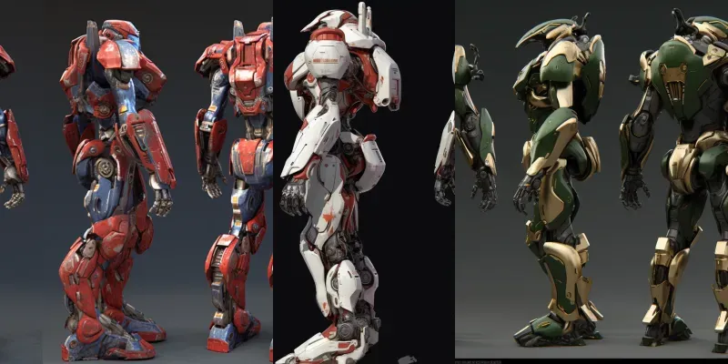 Three Views Of Futuristic Mecha Designs Midjourney Prompt | PromptBase