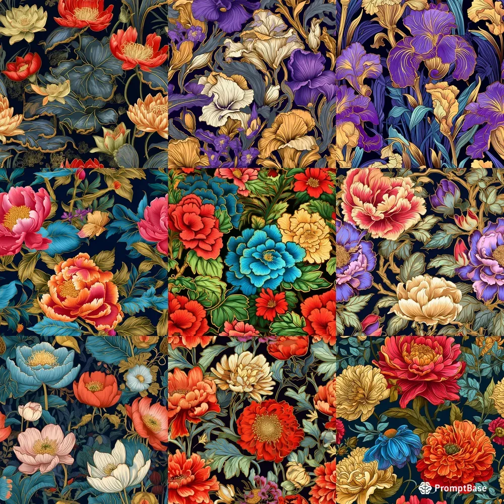 Luxurious Repeating Floral Patterns Midjourney Prompt | PromptBase