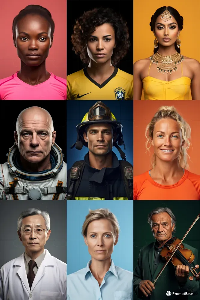 Hyperrealistic Diversity Portraits Midjourney Prompt | PromptBase