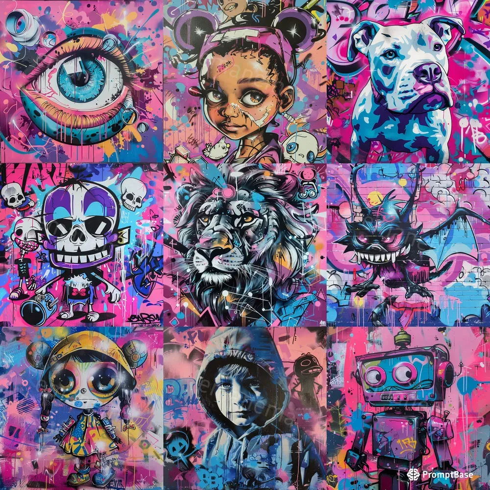 Graffiti Art Puppets Midjourney Prompt | PromptBase