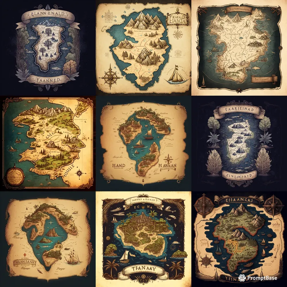 Hand Drawn Fantasy Maps Midjourney Prompt | PromptBase