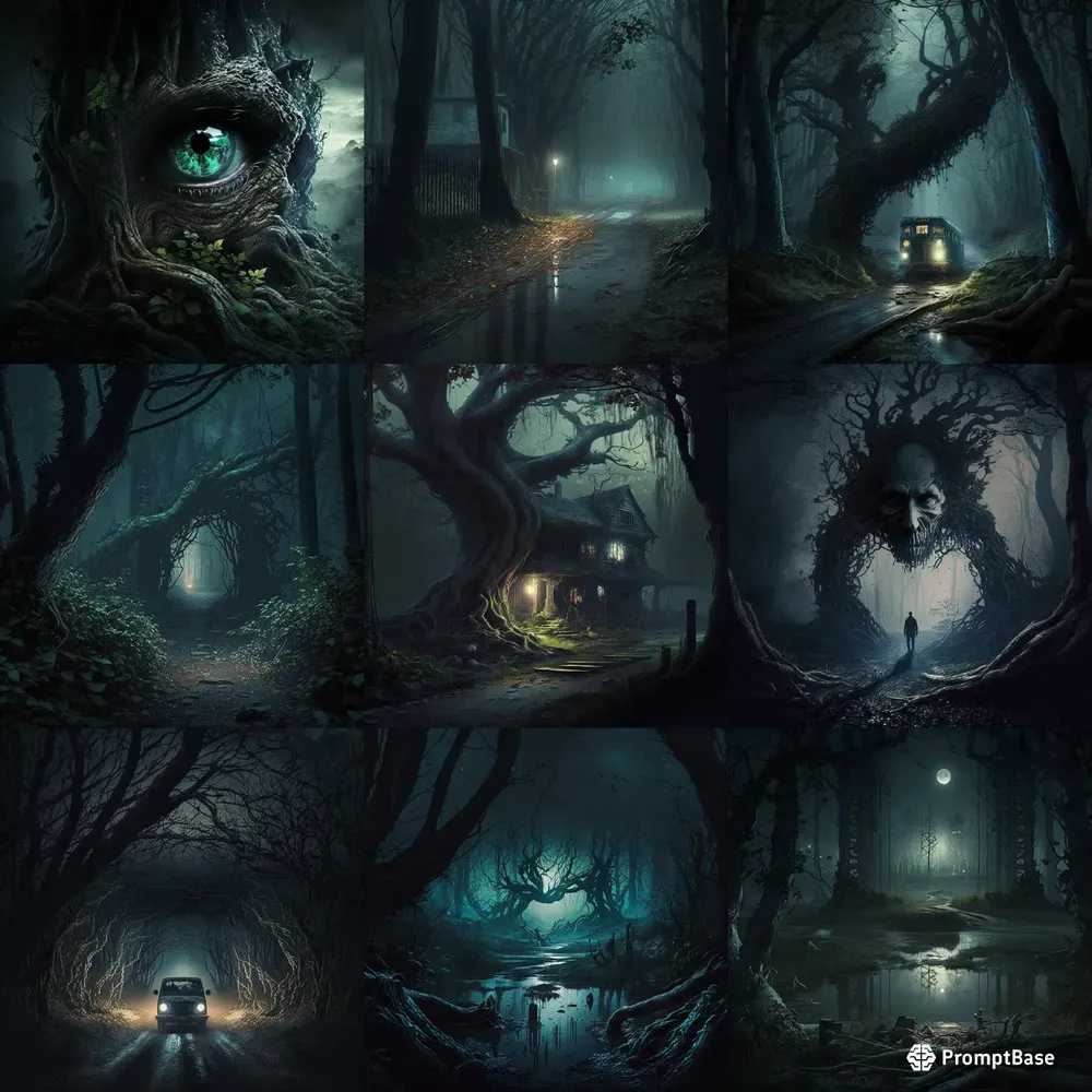 Horror Themed Forests Midjourney Prompt | PromptBase