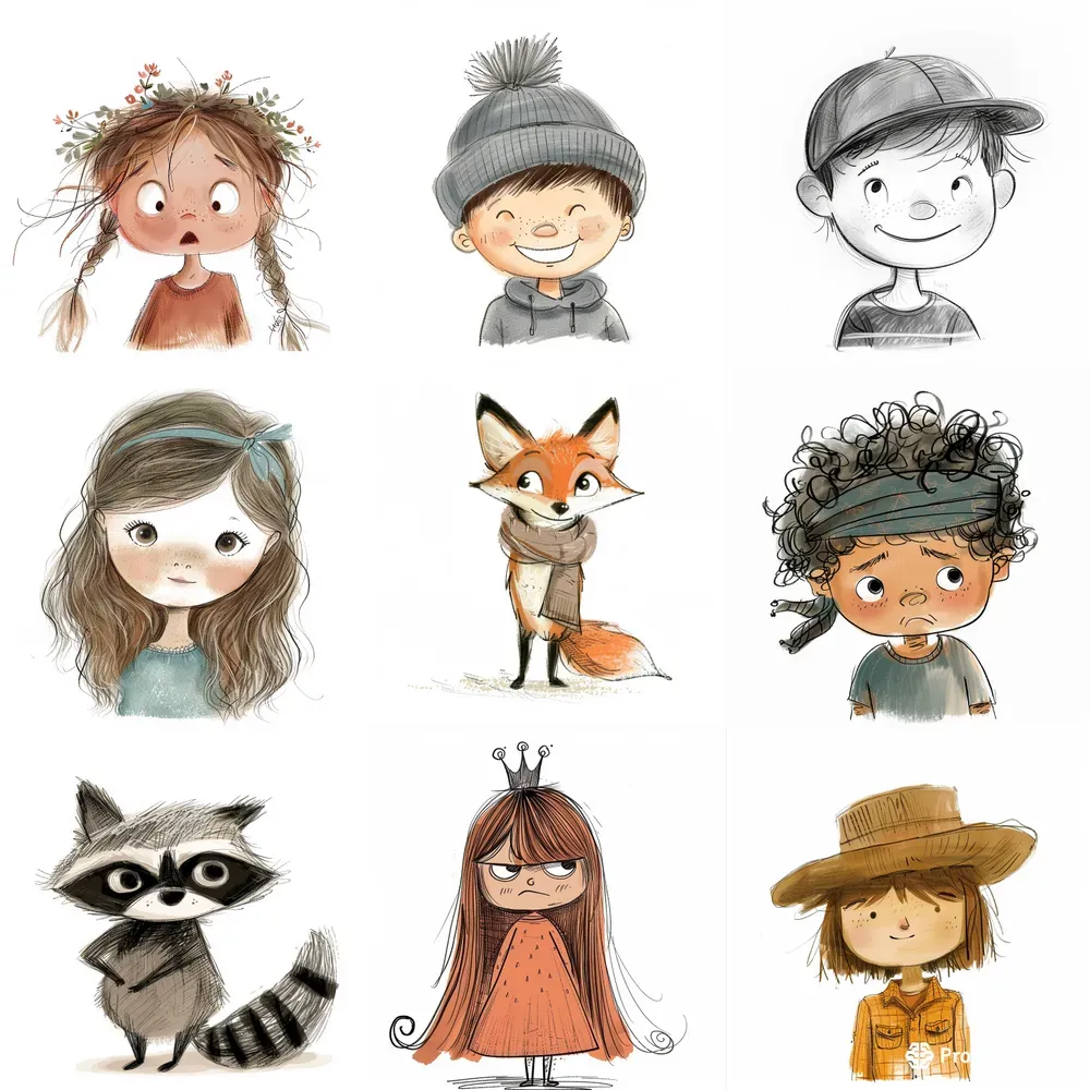 Expressive Cartoon Sketches For Kids Books Midjourney Prompt | PromptBase