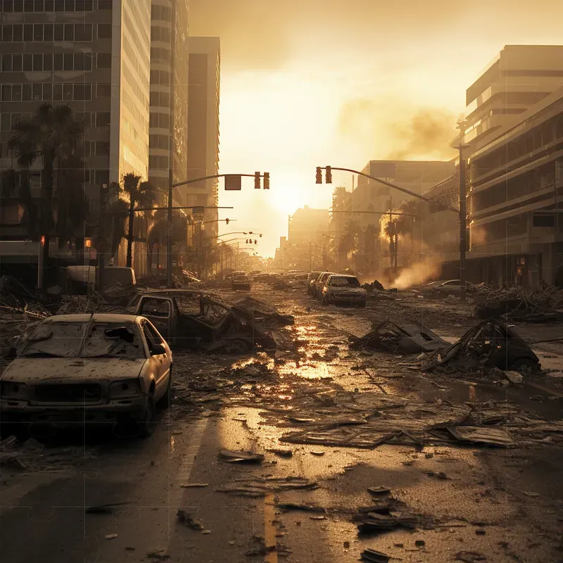 Natural Disasters In Cities Midjourney Prompt | PromptBase