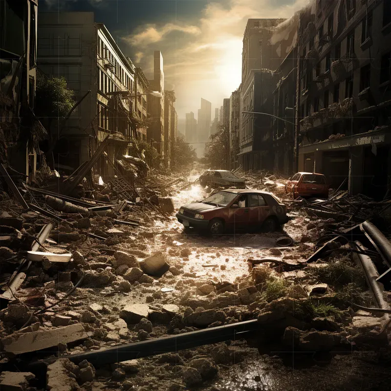 Natural Disasters In Cities Midjourney Prompt | PromptBase